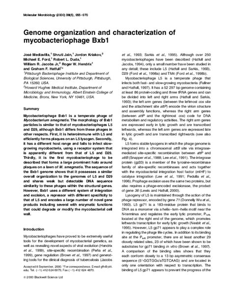 Pdf Genome Organization And Characterization Of Mycobacteriophage Bxb1