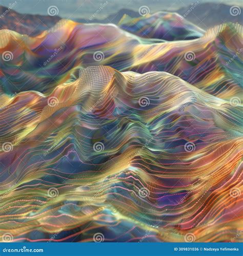 Surreal Holographic Landscape With Undulating Waves Ai Generated Stock Illustration