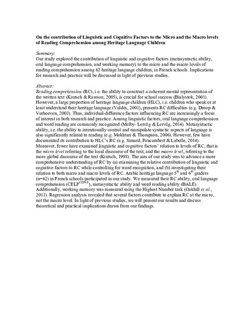 Pdf Linguistic And Cognitive Influences On Reading Comprehension In