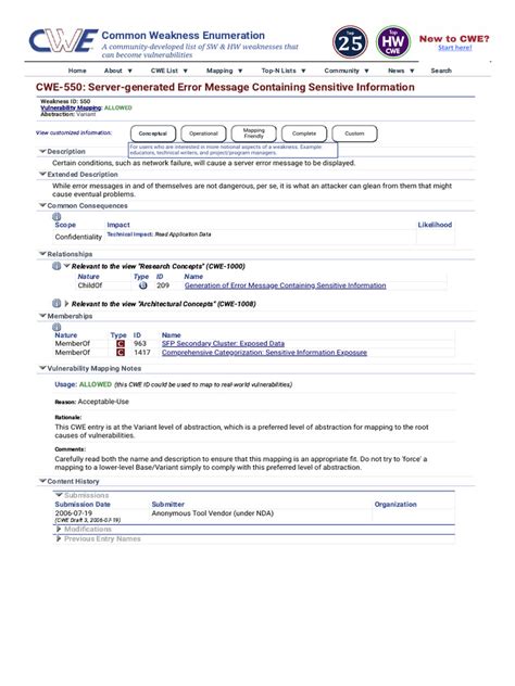Cwe Cwe 550 2 Pdf Vulnerability Computing Abstraction