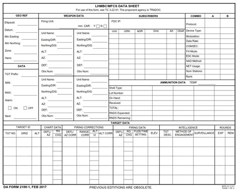 Da Form 2188 1 Lhmbcmfcs Data Sheet Army Pubs Da Form