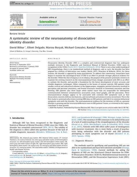 2020 A Systematic Review Of The Neuroanatomy Of Dissociative Identity