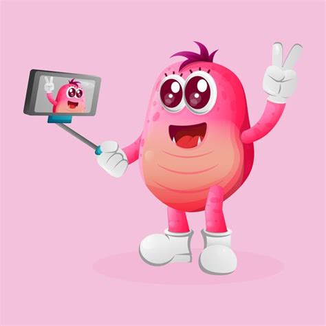 Premium Vector Cute Yellow Monster Takes A Selfie With Smartphone