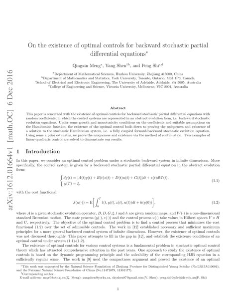 Pdf On The Existence Of Optimal Controls For Backward Stochastic