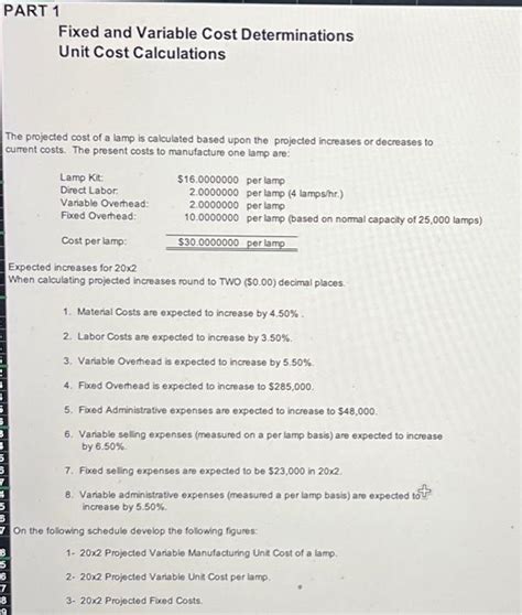 Part 1 Fixed And Variable Cost Determinations Unit