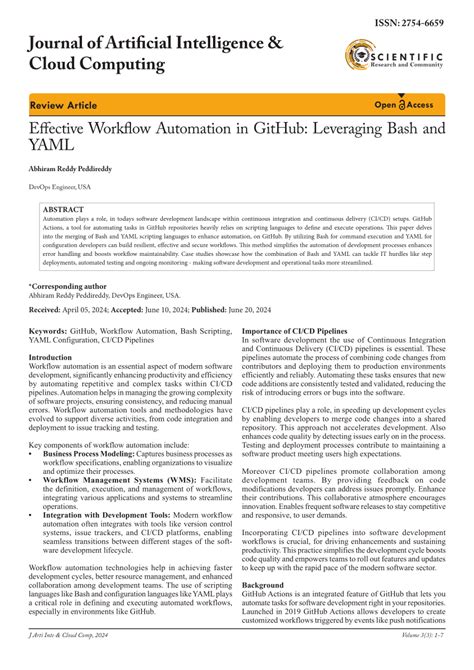 Pdf Effective Workflow Automation In Github Leveraging Bash And Yaml
