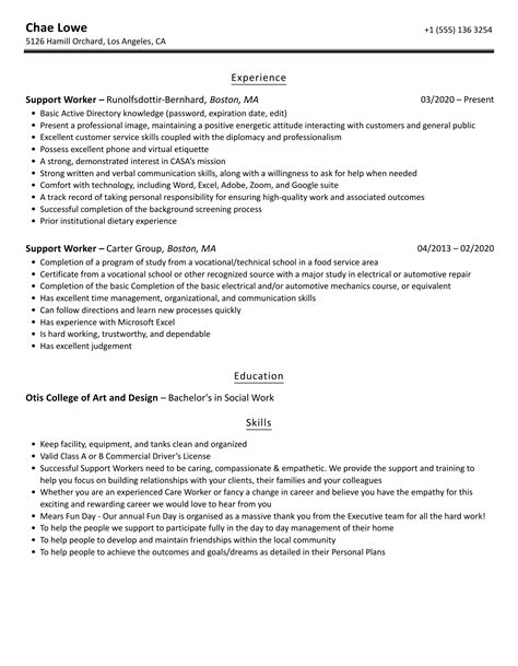 Support Worker Resume Samples Velvet Jobs