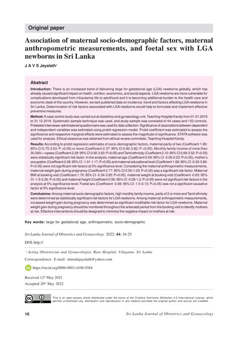 Pdf Association Of Maternal Socio Demographic Factors Maternal Anthropometric Measurements