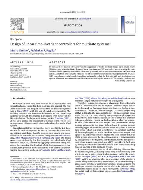 Pdf Design Of Linear Time Invariant Controllers For Multirate Systems