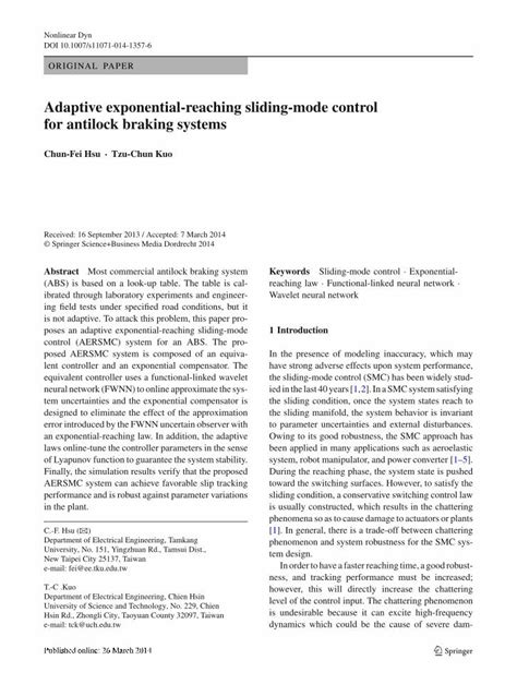 Pdf Adaptive Exponential Reaching Sliding Mode Control For Antilock Braking Systems Dokumen Tips