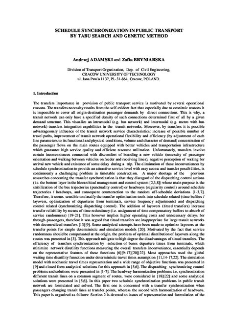 Pdf Schedule Synchronization In Public Transport By Tabu Search And Genetic Method