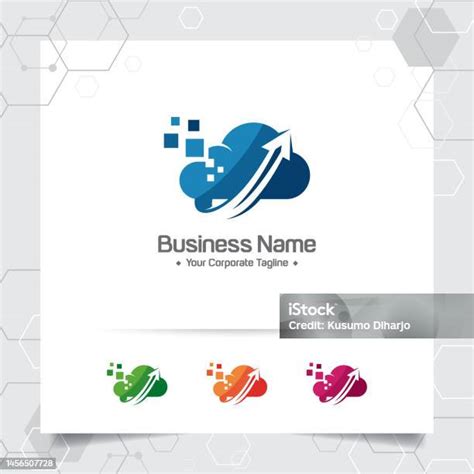 Cloud Hosting Logo Vector Design With Concept Of Data Upload Symbol Cloud Computing Vector