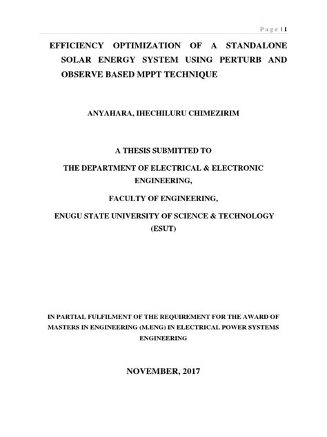 Efficiency Optimization Of A Standalone Solar Energy System Using Perturb And Observe Based Mppt