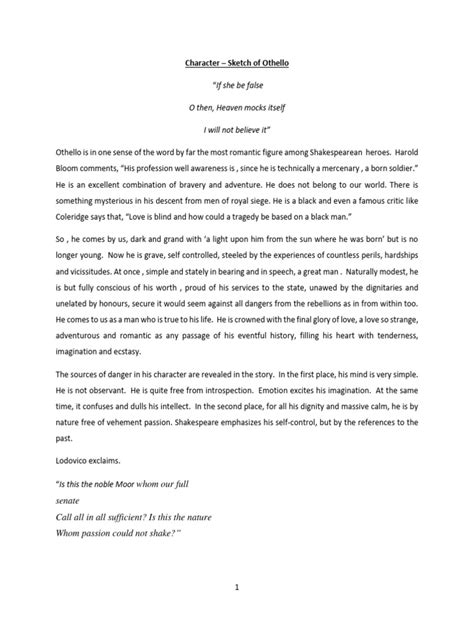Othello Notes Chrctr Sketches Pdf Othello Iago