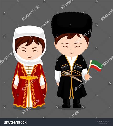 Chechens National Dress Flag Man Woman Stock Vector Royalty Free
