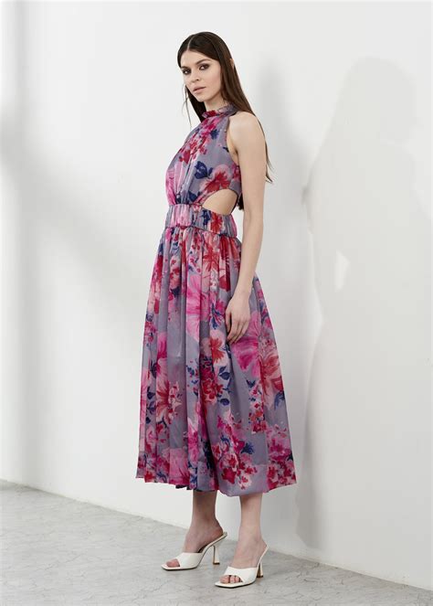 Printed Waist Cutout Dress Atsu