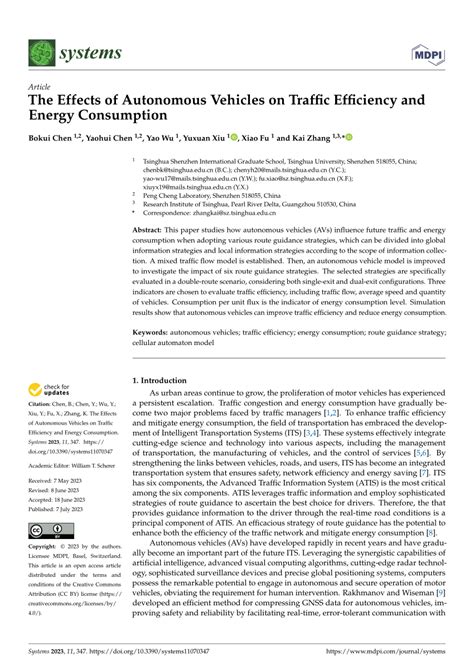Pdf The Effects Of Autonomous Vehicles On Traffic Efficiency And Energy Consumption
