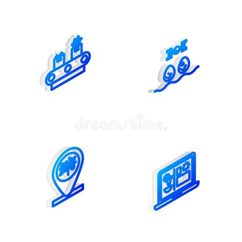 Set Isometric Line Smart Farm With Drone Conveyor Belt Box Location And Tree And Farming