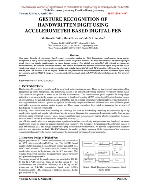 Gesture Recognition Of Handwritten Digit Using Accelerometer Based Digital Pen