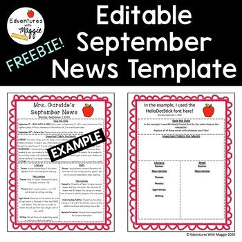 Editable September Newsletter Template By Edventures With Maggie