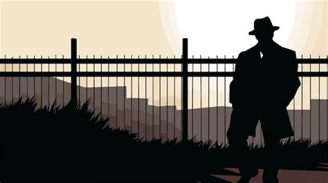 Gangster Silhouette In Front Of Fence Vector Cartoon Illustration