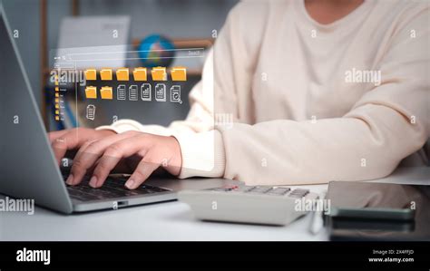 People Using Computer Manage To Folder Document Management System Dms Open File Folder