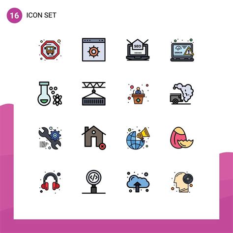 Mobile Interface Flat Color Filled Line Set Of 16 Pictograms Of Potion Error Setting Web Design