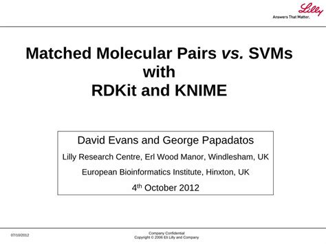 Pdf Matched Molecular Pairs Vs Svms With Rdkit And Knime · • Open Source Workflow Tool