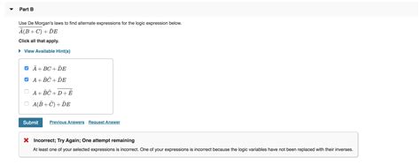 Solved Part B Use De Morgan S Laws To Find Alternate Chegg