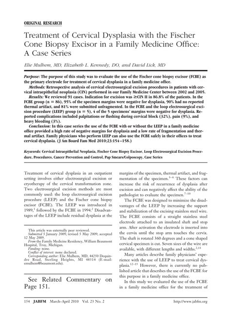 Pdf Treatment Of Cervical Dysplasia With The Fischer Cone Biopsy