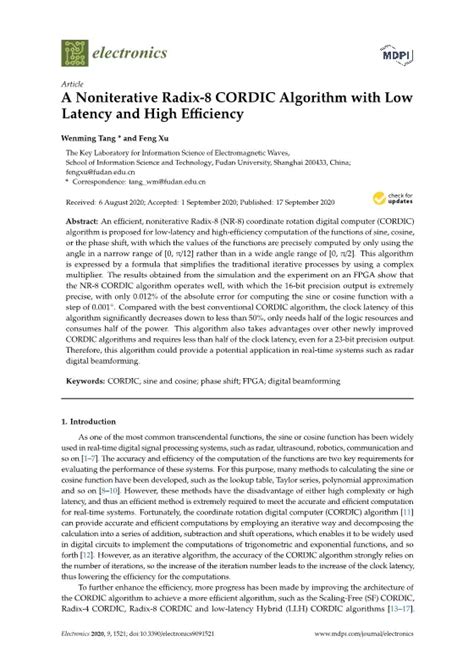 A Noniterative Radix 8 Cordic Algorithm With Low Latency And High Eﬃciency Docslib