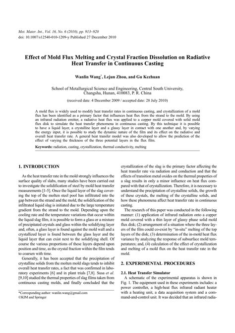 Pdf Effect Of Mold Flux Melting And Crystal Fraction Dissolution On Radiative Heat Transfer In