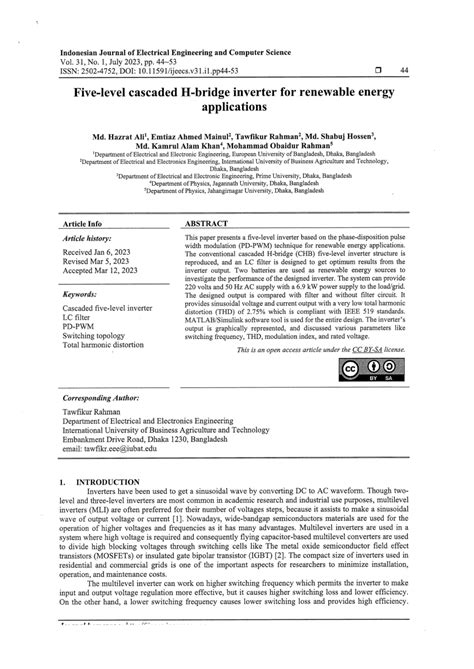 Pdf Five Level Cascaded H Bridge Inverter For Renewable Energy Applications