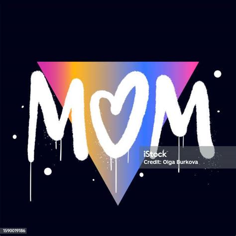 도시 거리 낙서 그림입니다 검은 배경에 어머니의 날을 위한 엄마의 밝은 트렌디한 카드 Y2k 흐릿한 그라데이션 요소 홀로그램 벡터 인쇄 사이키델릭한 레이브 스타일의 그루비한