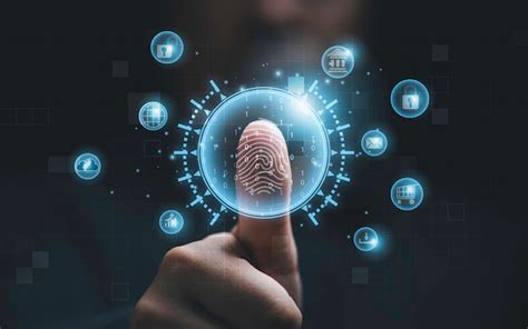 Premium Photo Man Using Thumb To Scan Finger Print Or For Digital Processing Biometric