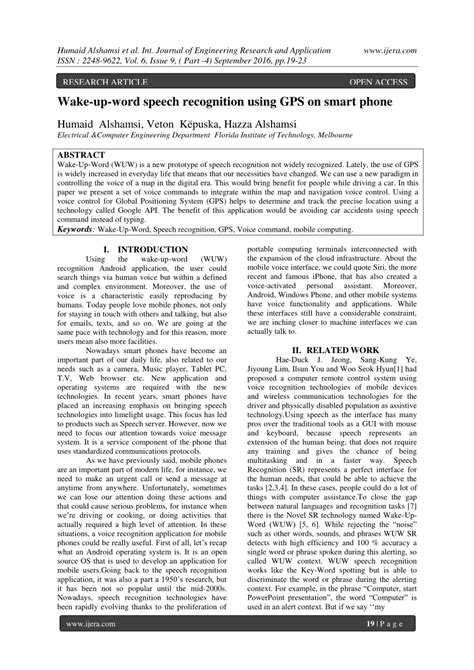 Pdf Wake Up Word Speech Recognition Using Gps On Smart Phone
