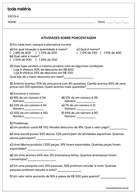 Atividades Sobre Porcentagem Para O 5º Ano Para Imprimir Toda Matéria