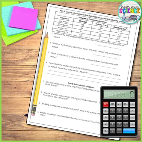 Density Practice Worksheets Middle School Science Activity Tpt