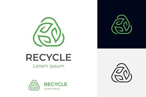 Line Triangle Recycle With Green Leaf Recycling Ecology Logo Or Icon