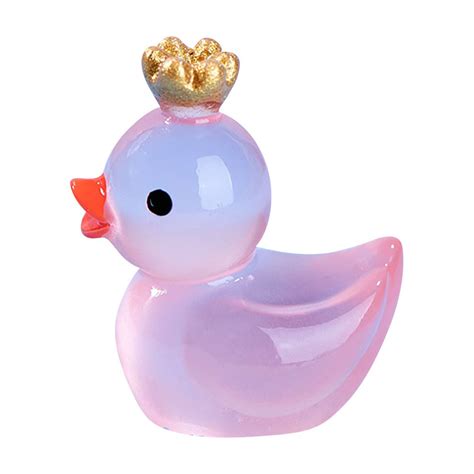 Qocolhg 10 Pieces Luminous Mini Resin Ducks With Crown Miniature