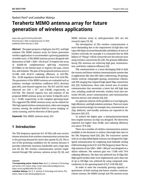 Pdf Terahertz Mimo Antenna Array For Future Generation Of Wireless Applications