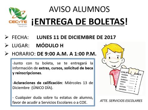 Cecyte Guanajuato Plantel León Aviso De Entrega De Boletas Facebook
