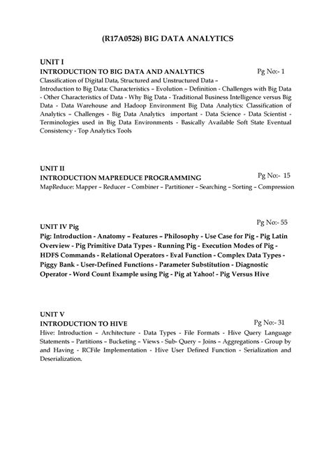 R17a0528 Big Data Analytics Digital Notes R17a0528 Big Data