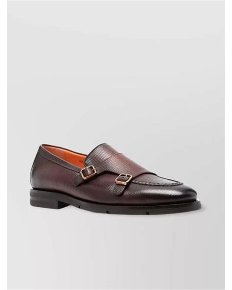 Santoni Double Monk Strap Loafers With Buckle Detailing In Brown For