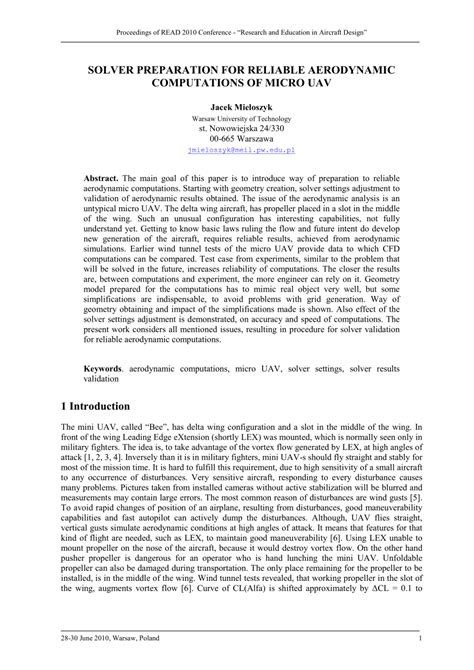 Pdf Solver Preparation For Reliable Aerodynamic Computations Of Micro Uav