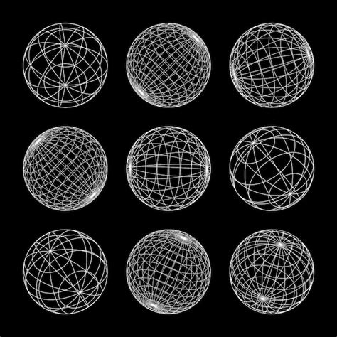 Premium Vector Wireframe Shapes Lined Sphere Perspective Mesh D Grid Low Poly Geometric