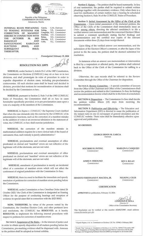 Comelec Resolution 10975