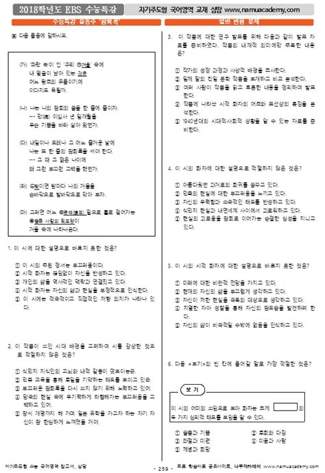2018학년도 수능 국어영역 Ebs 수능특강 윤동주 참회록 문학 변형문제 서로이웃 정답 해석 정리 해설 탑재 네이버 블로그