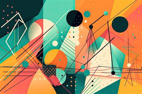 Premium Ai Image Abstract Line Art With Geometric Shapes And Vibrant Colors Created With