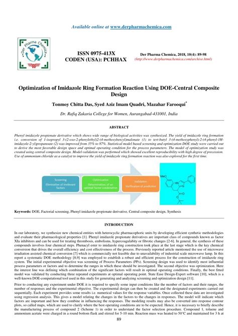 Ppt Optimization Of Imidazole Ring Formation Reaction Using Doe